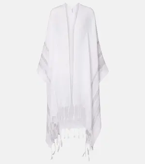Brunello Cucinelli Fringed Linen Poncho - White