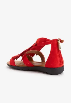 COMFORTVIEW Carmella Gladiator Sandals With Fringe Detailing - Red