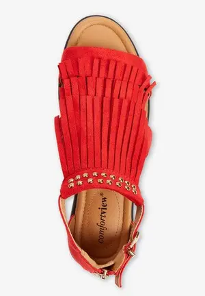 COMFORTVIEW Carmella Gladiator Sandals With Fringe Detailing - Red