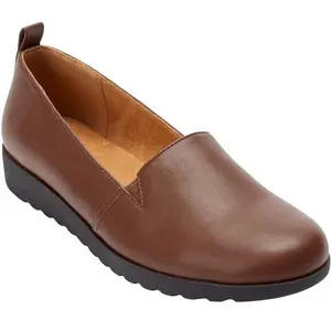 COMFORTVIEW Leather-like Slip-on Flat - Cognac