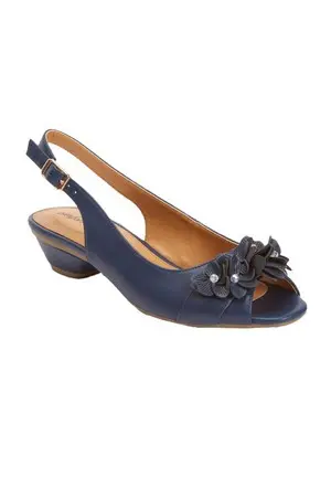 COMFORTVIEW Rider Leather-like Slingback Sandals With Embellished Peep-toe - Navy