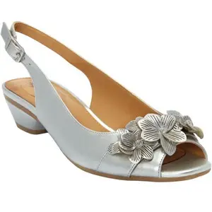 COMFORTVIEW Rider Leather-like Slingback Sandals With Embellished Peep-toe - Silver