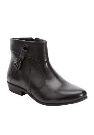COMFORTVIEW Terri Leather Buckled Ankle Bootie - Black