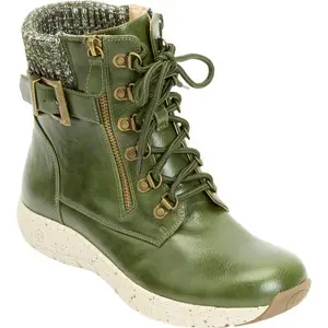 COMFORTVIEW The James Trail Boot Lace Up Combat Boot With Knit Trim - Olive