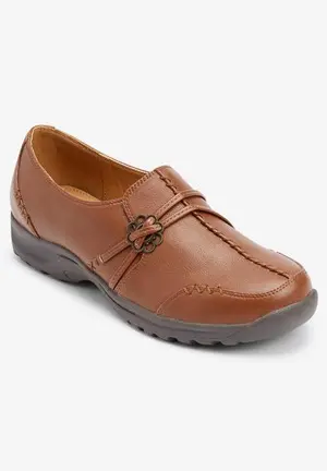 COMFORTVIEW Natalia Slip-on Flat With Decorative Cross Strap - Brown