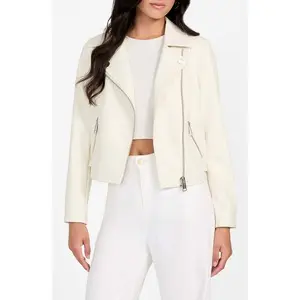 Guess Faux Leather Moto Jacket - White