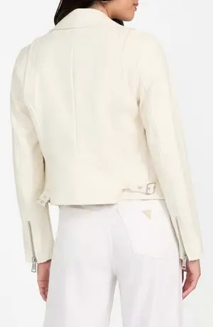 Guess Faux Leather Moto Jacket - White