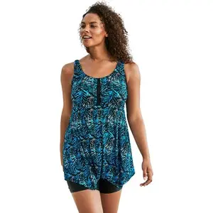 SWIM 365 Longer-length Handkerchief Hem Tankini Top - Blue Palms
