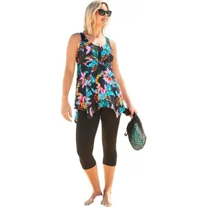 SWIM 365 Longer-Length Handkerchief Hem Tankini Top Cabana Glow Tropical