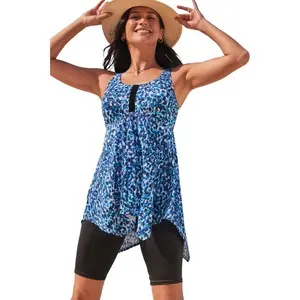 SWIM 365 Longer-Length Handkerchief Hem Tankini Top Coastal Sea Glass