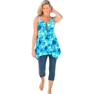 SWIM 365 Longer-Length Handkerchief Hem Tankini Top Multi Underwater Tie Dye
