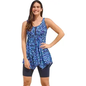 SWIM 365 Longer-Length Handkerchief Hem Tankini Top Royal Oasis Animal