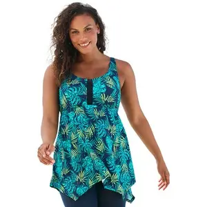 SWIM 365 Longer-Length Handkerchief Hem Tankini Top Vibrant Palm