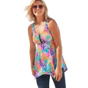 SWIM 365 Longer-Length Handkerchief Hem Tankini Top Vivid Tie Dye