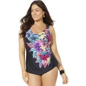 SWIMSUITS FOR ALL Sarong Front V-neck One Piece Swimsuit - Multi Stencil