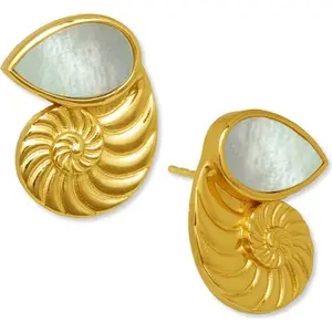 OTTOMAN HANDS Nautilus Seashell Mother Of Pearl Stud Earrings - Metallic Gold