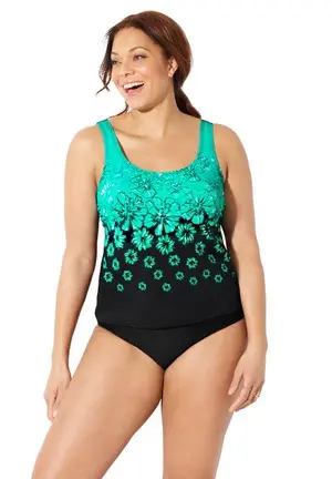 SWIMSUITS FOR ALL Chlorine Resistant Tankini Top - Emerald Exploded