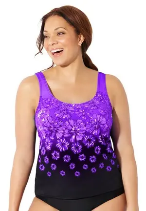 SWIMSUITS FOR ALL Chlorine Resistant Classic Tankini Top - Purple Exploded