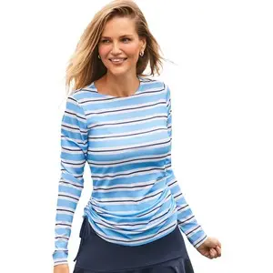 SWIMSUITS FOR ALL Side-tie Swim Tee Rash Guard With Built-in Bra - Regatta Stripe