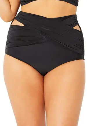 SWIMSUITS FOR ALL Crisscross Wrap Bikini Bottom Black