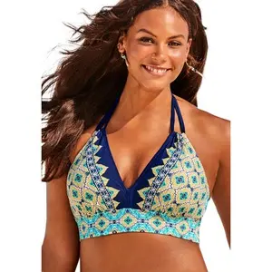 SWIMSUITS FOR ALL Halter Bikini Top With Tie Back And Printed Design - Electric Boho