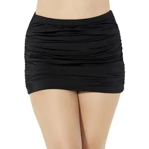 SWIMSUITS FOR ALL Shirred High Waist Tummy Control Swim Skirt - Black