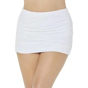 SWIMSUITS FOR ALL Shirred High Waist Tummy Control Swim Skirt - White