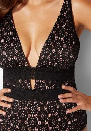 SWIMSUITS FOR ALL Lace Plunge One Piece Swimsuit