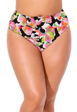 SWIMSUITS FOR ALL Ring Bikini Bottom - Black Watercolor Floral