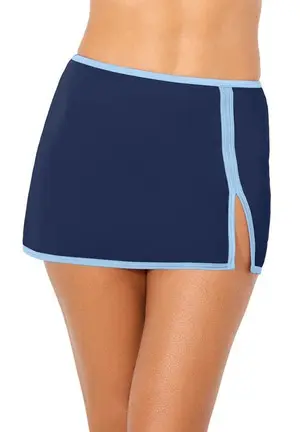 SWIMSUITS FOR ALL High-waist Peekaboo Shimmer Swim Skirt - Navy Horizon Shimmer