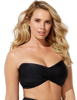SWIMSUITS FOR ALL Valentine Ruched Bandeau Bikini Top - Black