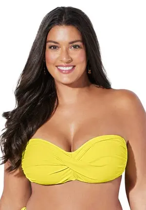 SWIMSUITS FOR ALL Valentine Ruched Bandeau Bikini Top - Pineapple