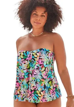 SWIMSUITS FOR ALL Flyaway Bandeau Tankini Top - Multi Tropical