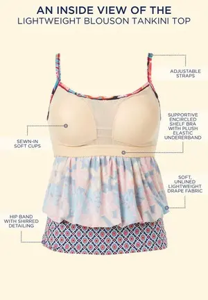 SWIMSUITS FOR ALL Lightweight Scoop Neck Blouson Tankini Top - Multi Stripe