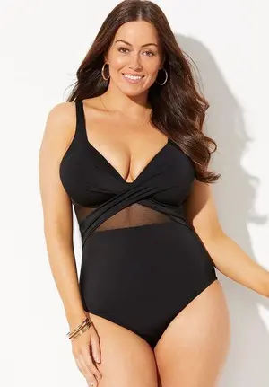 SWIMSUITS FOR ALL Cut Out Mesh Underwire One Piece Swimsuit