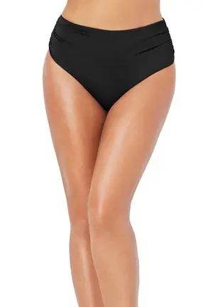 SWIMSUITS FOR ALL Side Shirred High Waist Swim Brief - Black