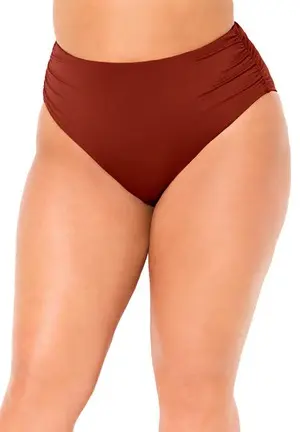 SWIMSUITS FOR ALL Side Shirred High Waist Swim Brief - Cinnamon