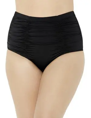 SWIMSUITS FOR ALL Shirred High Waist Swim Brief - Black