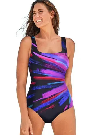 SWIMSUITS FOR ALL Chlorine Resistant Square Neck One Piece Swimsuit - Warm Starburst