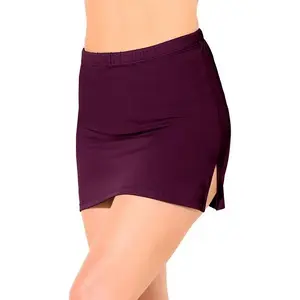 SWIMSUITS FOR ALL Side Slit Swim Skirt - Black Cherry