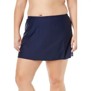 SWIMSUITS FOR ALL Swim Skirt With Side Slits And Built-in Brief - Navy