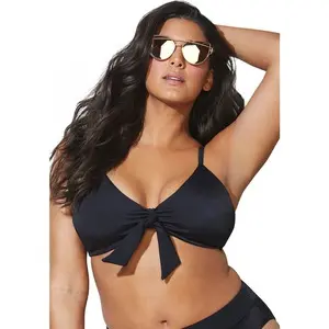SWIMSUITS FOR ALL Tie Front Bikini Top - Black