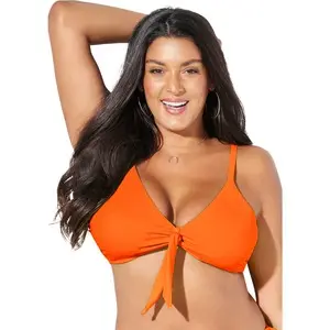 SWIMSUITS FOR ALL Tie Front Bikini Top - Papaya