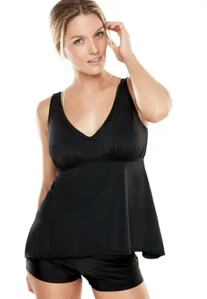 SWIMSUITS FOR ALL V-Neck Flowy Tankini Top Black