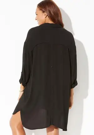 SWIMSUITS FOR ALL Shea High-low Button Front Cover-up Shirt