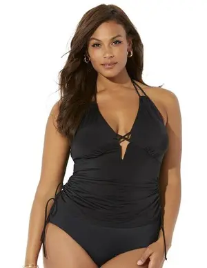 SWIMSUITS FOR ALL Plunge Tankini Top - Black