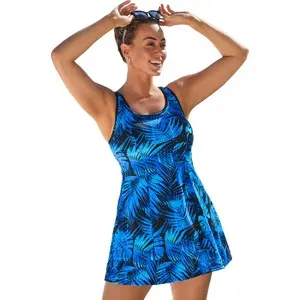 SWIMSUITS FOR ALL Tank Swimdress - Blue Electric Palm