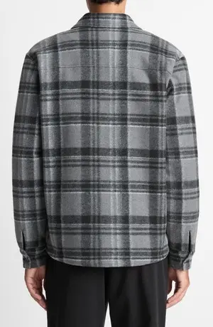 Vince Plaid Shirt Jacket - Medium Heather Grey Combo