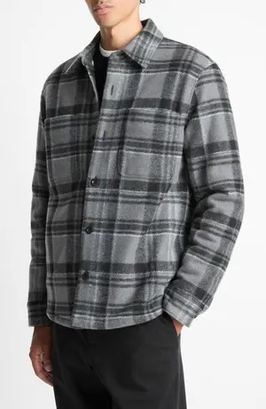 Vince Plaid Shirt Jacket - Medium Heather Grey Combo