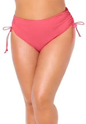 SWIMSUITS FOR ALL Ruched Side Tie Bikini Bottom Coral Reef